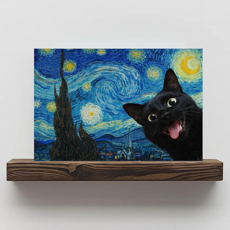 Funny Black Cat Starry Night Parody Print – Van Gogh Inspired (digital ...
