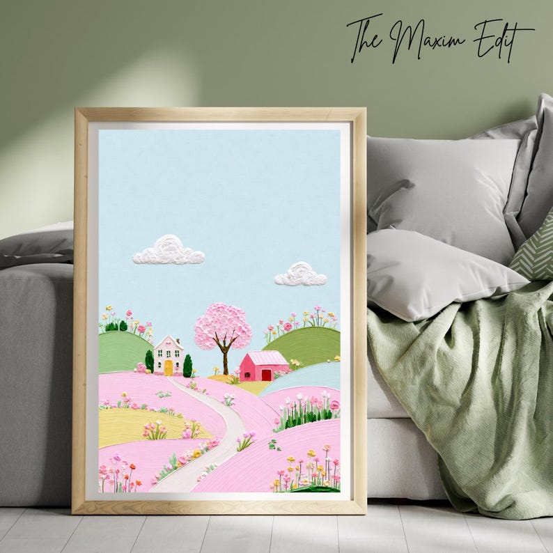 Pastel Landscape Print, Whimsical Cottage Nursery Artwork (digital ...