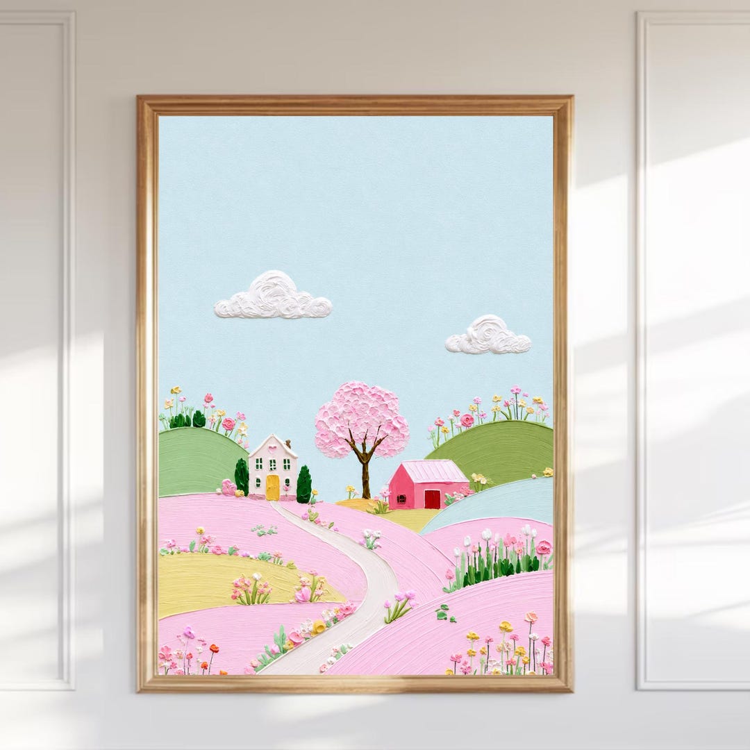 Pastel Landscape Print, Whimsical Cottage Nursery Artwork (digital ...