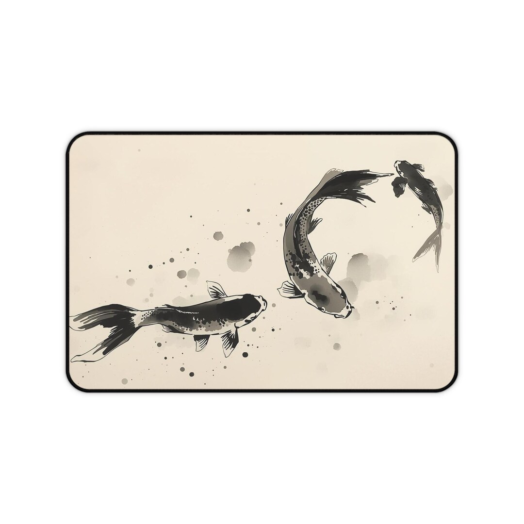 Ink Wash Koi Fish Desk Mat | Zen Japanese Carp Mouse Pad - Etsy