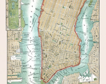 Lower Manhattan Map Vintage 1800s Art Illustration New York | Etsy