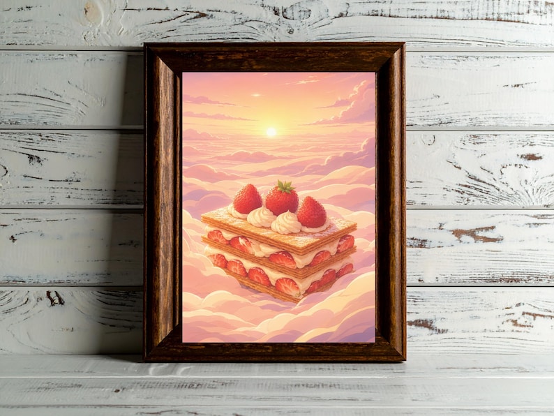 French Pastry Art, Strawberry Dessert Print for Bakery Kitchen (digital ...
