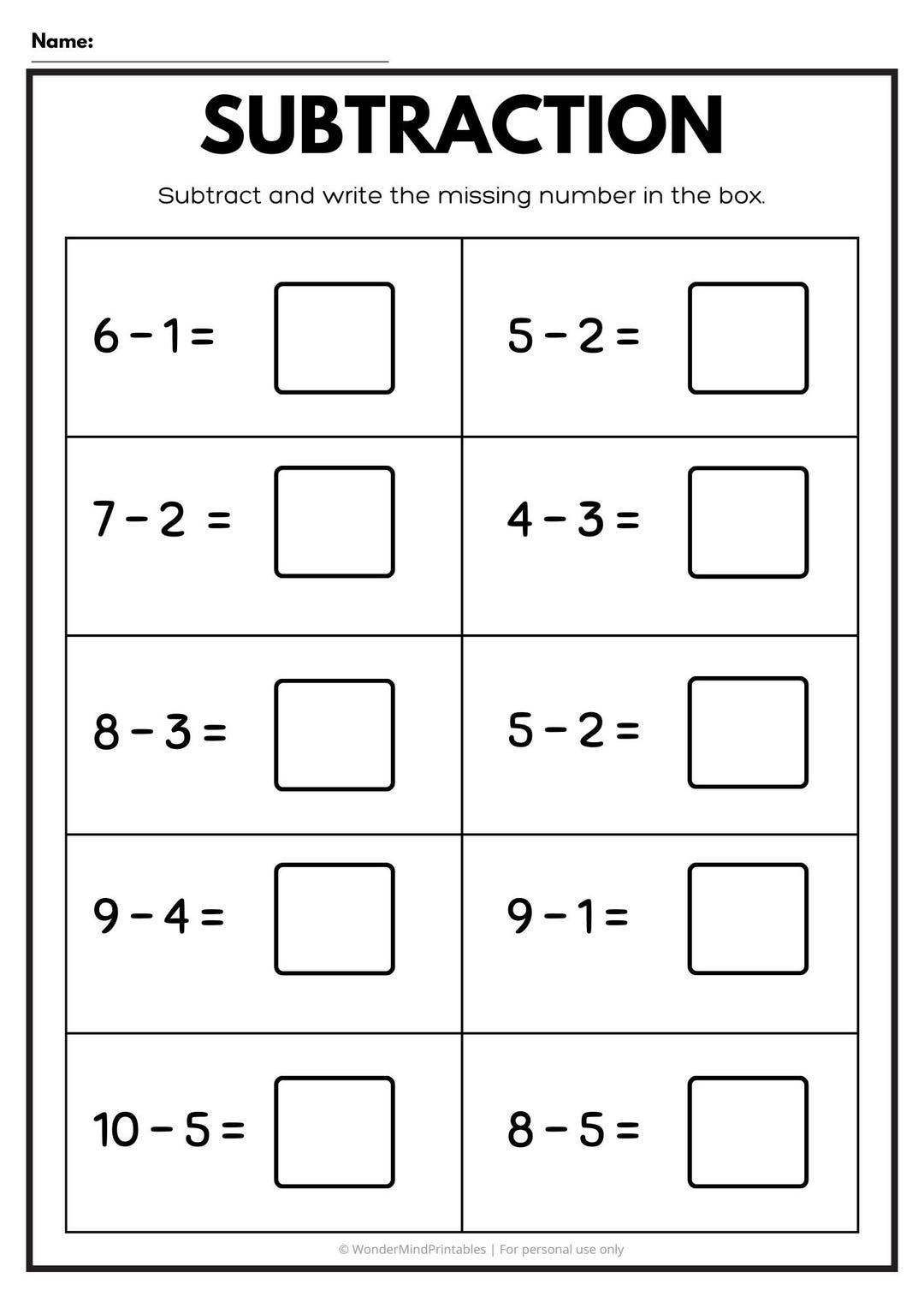 20 Printable Kindergarten Subtraction Worksheets | No Borrowing ...