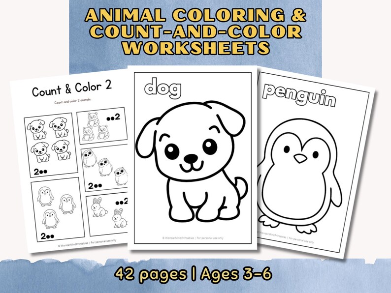 Animal Coloring & Count and Color Worksheets for Preschool | Counting 1 ...