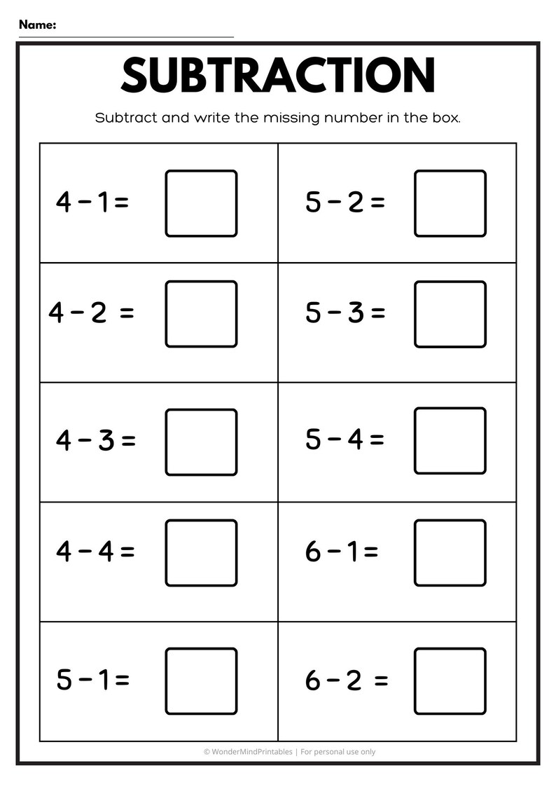 20 Printable Kindergarten Subtraction Worksheets | No Borrowing ...