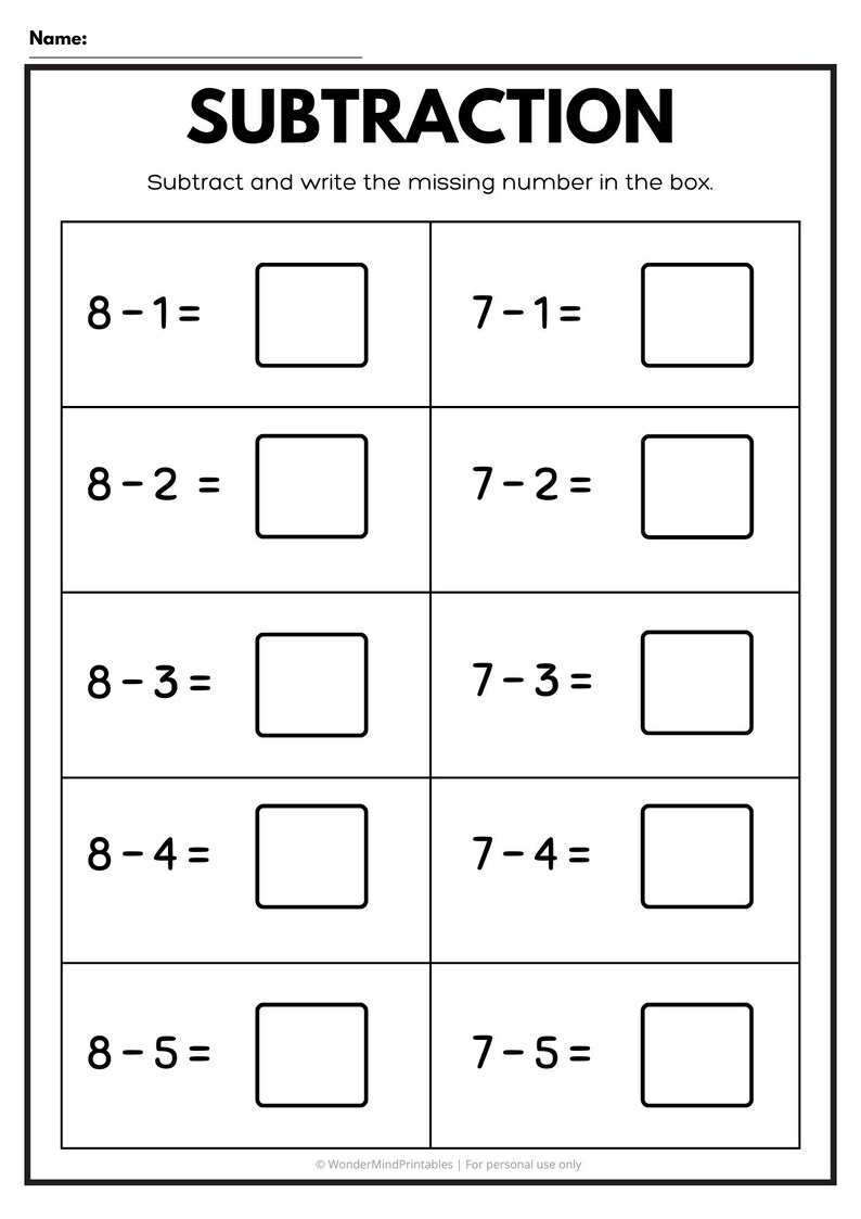 20 Printable Kindergarten Subtraction Worksheets | No Borrowing ...