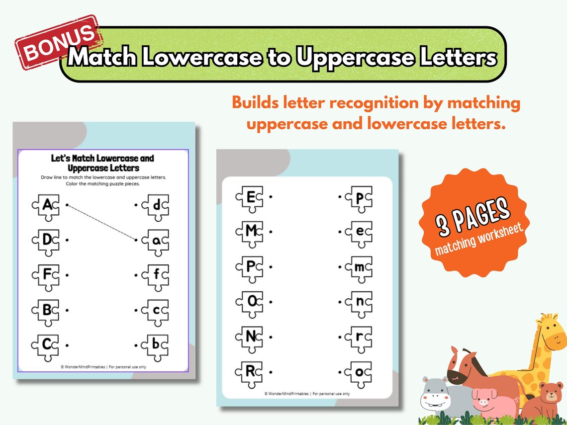 Animal Alphabet Kids Worksheets, ABC Tracing for Preschool, Uppercase ...