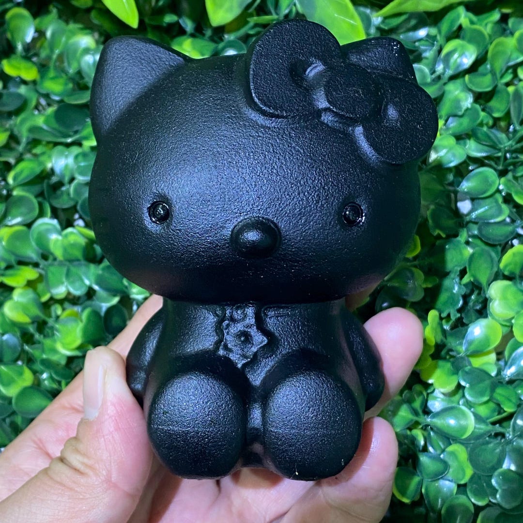 10cm Natural Black Obsidian Hello Kitty Crystal Carvings Ornament ...