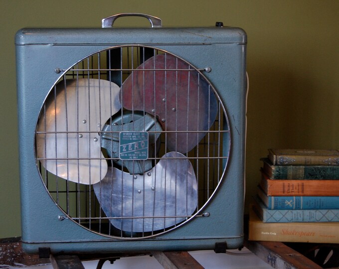 Retro Industrial Zero Box Fan in Zinc Blue - Etsy