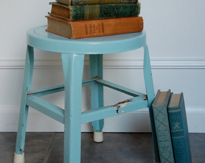 Vintage Powder Blue Metal Stepping Stool With Rubber Feet and Yummy ...