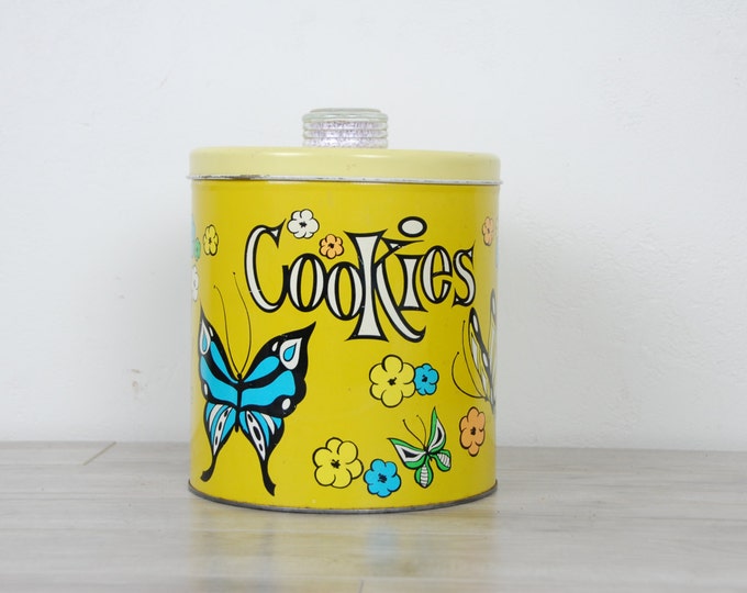 Mod Vintage Yellow Ballonoff Cookie Tin Container - Etsy