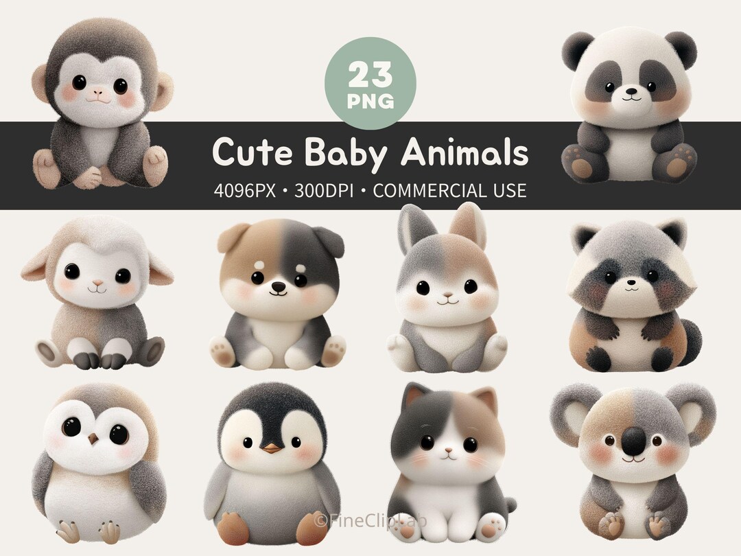 Baby Animals Clipart Set, Kids PNG Nursery Art (commercial Use, Digital ...