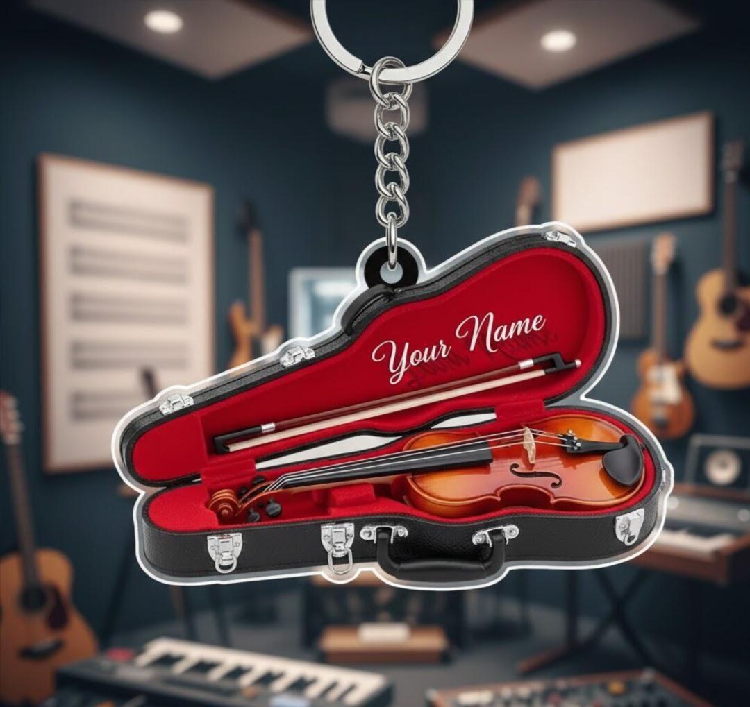 Personalized Violin Keychain With Custom Name in Case, Realistic ...