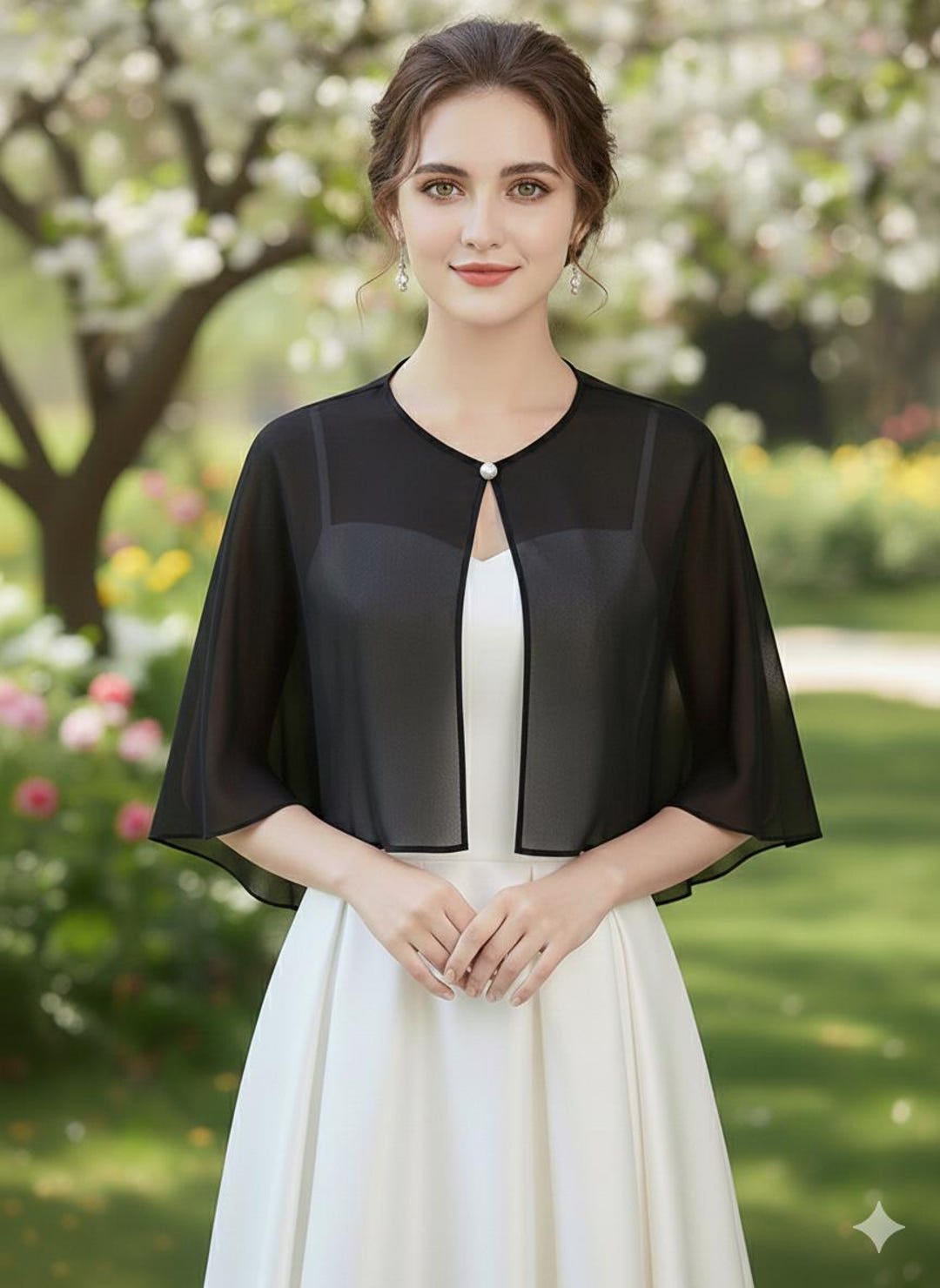 Georgette Cape Style Shawl With Faux Pearl Button for Wedding Reception ...