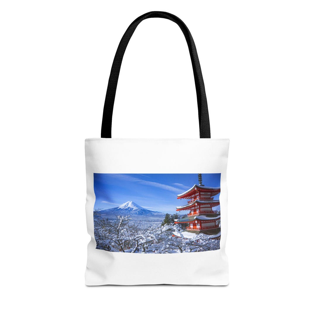 Mount Fuji Pagoda Scene Tote | Japan Landscape Snowy Temple - Etsy