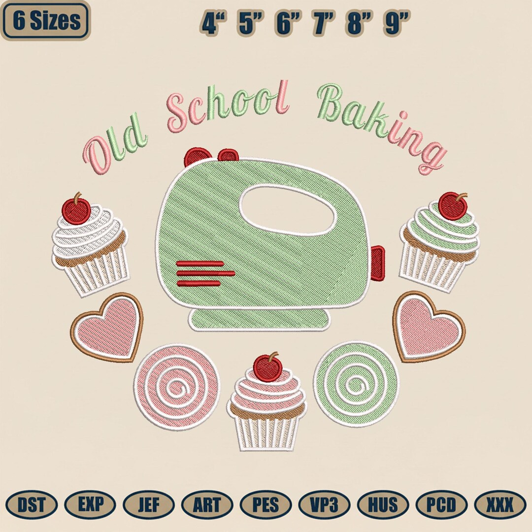 Baking Embroidery Designs, Old School Baking Whisking Machine DST PES ...