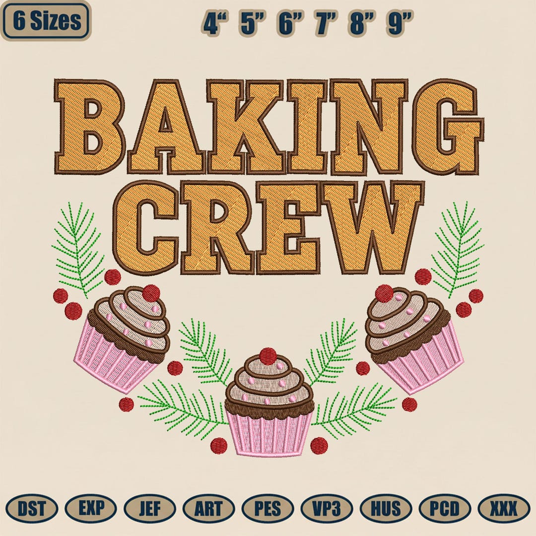 Baking Embroidery Designs, Baking Crew Cupcakes DST PES Files, Baking ...