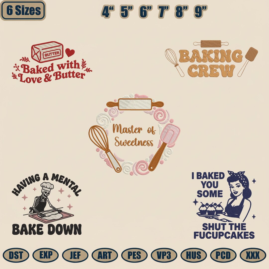 Baking Embroidery Bundle, Set of Machine Embroidery Designs for Bakers ...