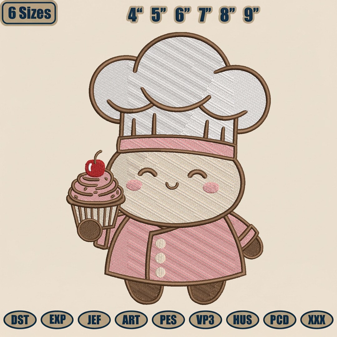 Baking Embroidery Designs, Kawaii Sweet Chef Chef DST PES Files, Baking ...
