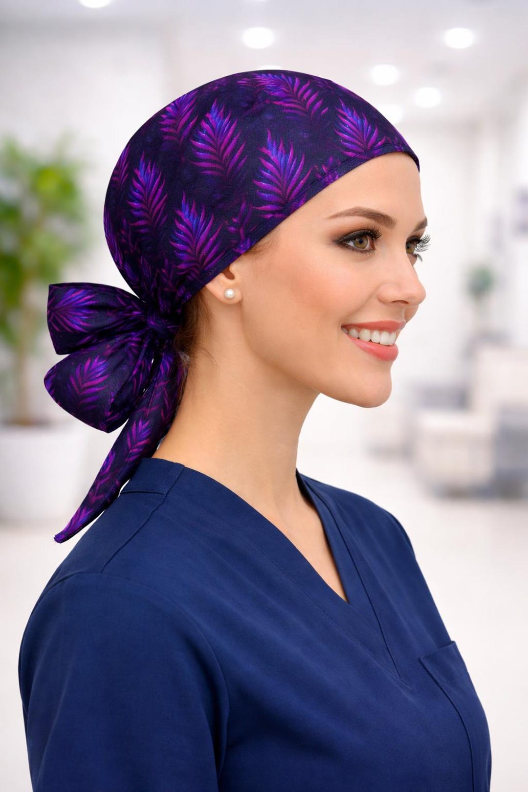 Purple Leaf Ponytail Scrub Cap – Long Hair Nurse Medical Gift Hat - Etsy