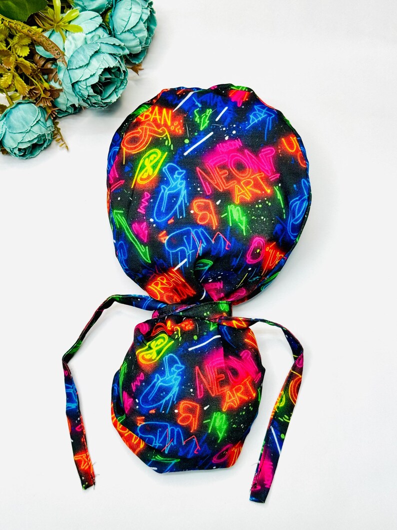 Colorful Scrub Cap for Nurses | Neon Art Surgical Hat | Medical ...