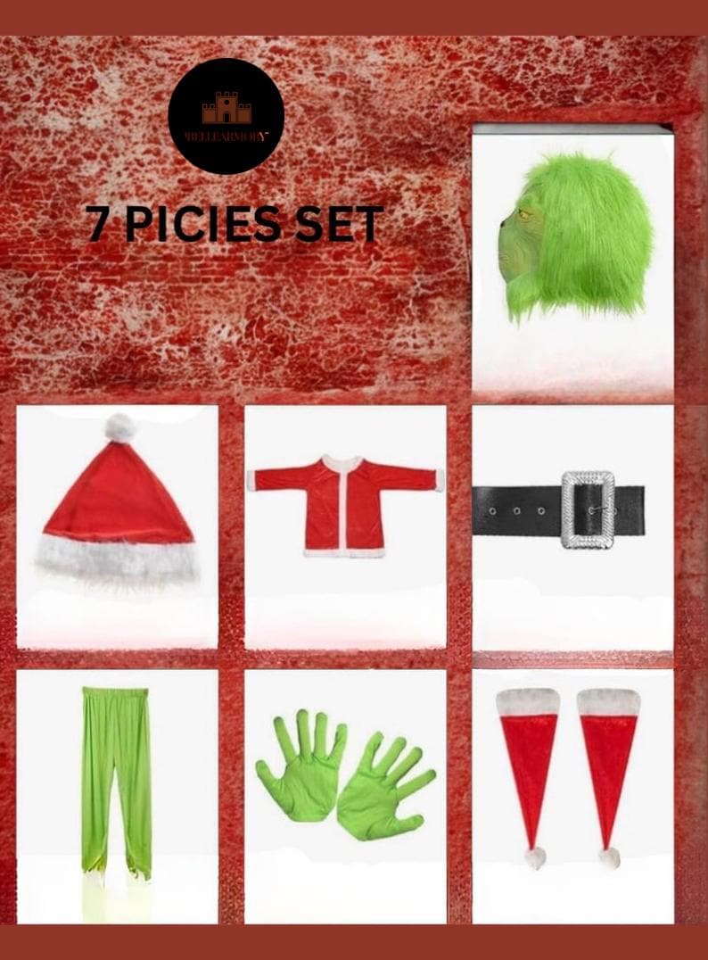 Adult Grinch Costume Christmas Santa Outfit – Funny Green Holiday ...
