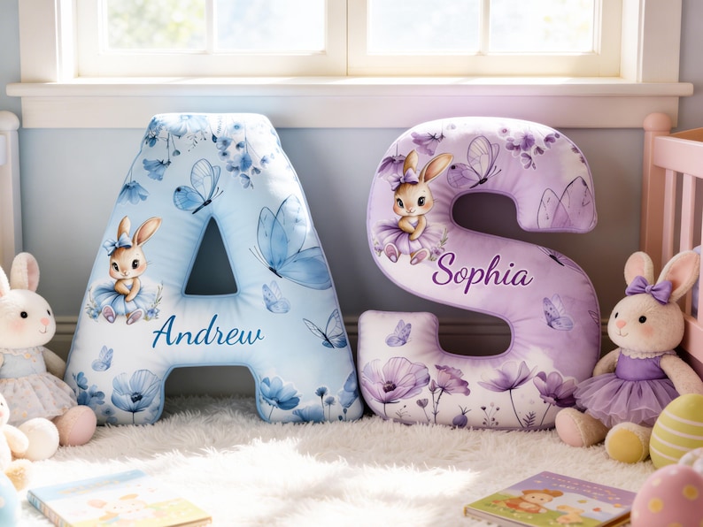 Custom Floral Bunny Letter Pillow, Personalized Spring Nursery Decor - Etsy