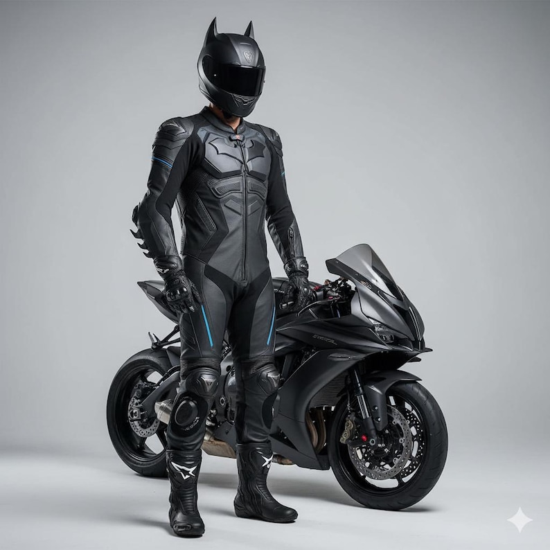 Batman-style Armored Motorcycle Suit | Stealth Black Leather Biker ...