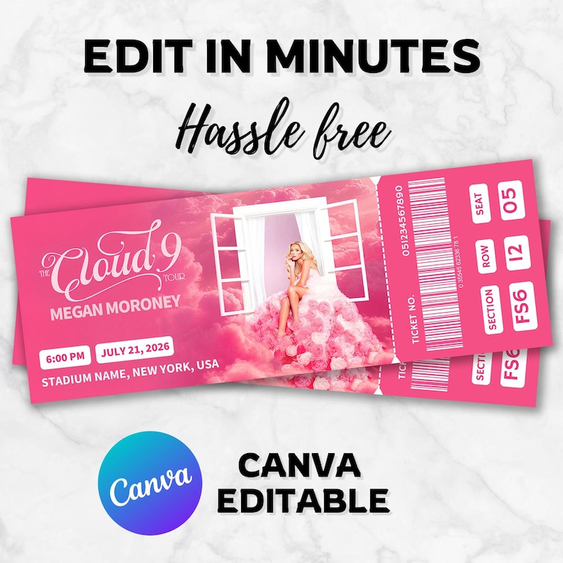 Megan Moroney the Cloud 9 Tour Ticket Template, Concert Souvenir Pass ...