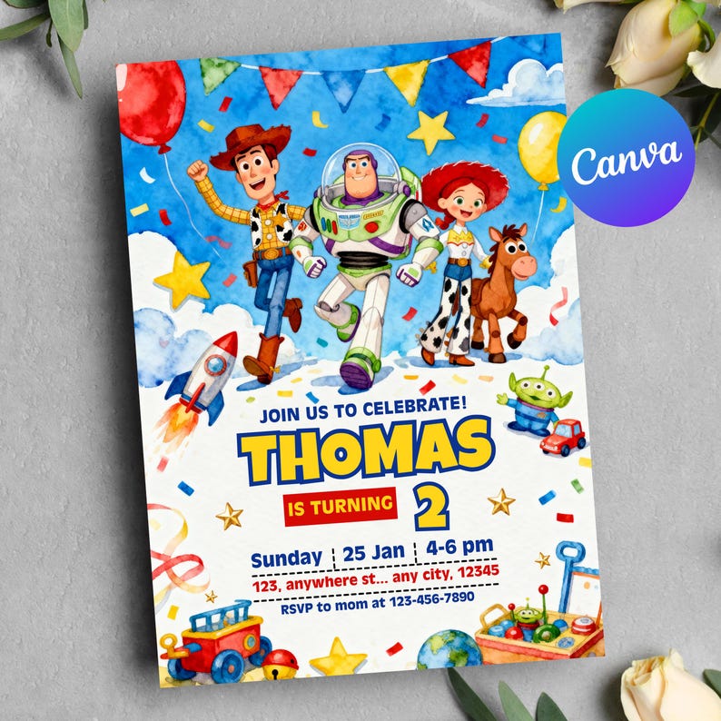 Toy Story Birthday Invitation, Editable Toy Story Party Invite, Cartoon ...
