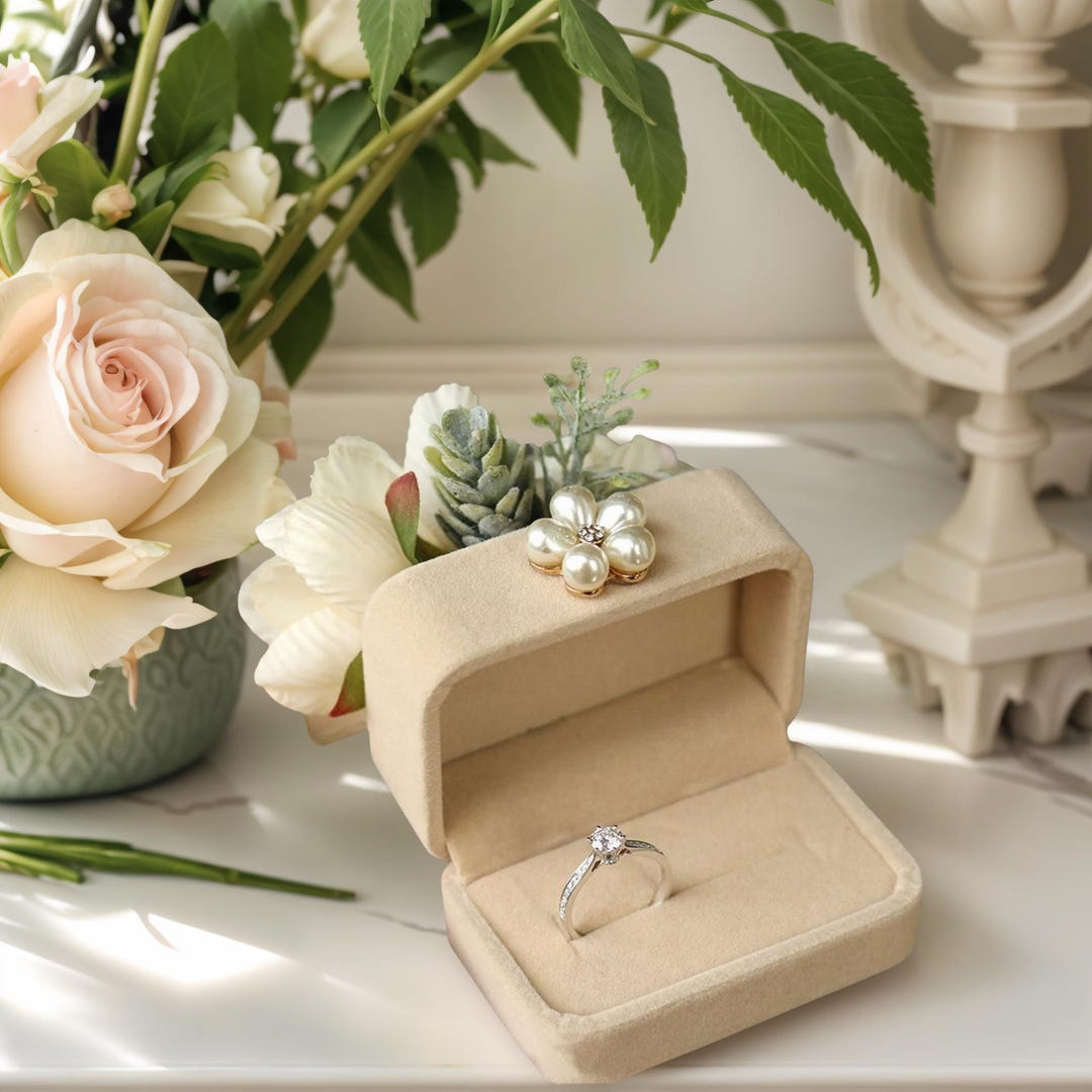 Velvet Ring Box for Engagement Wedding – Dainty Square Jewelry Case ...