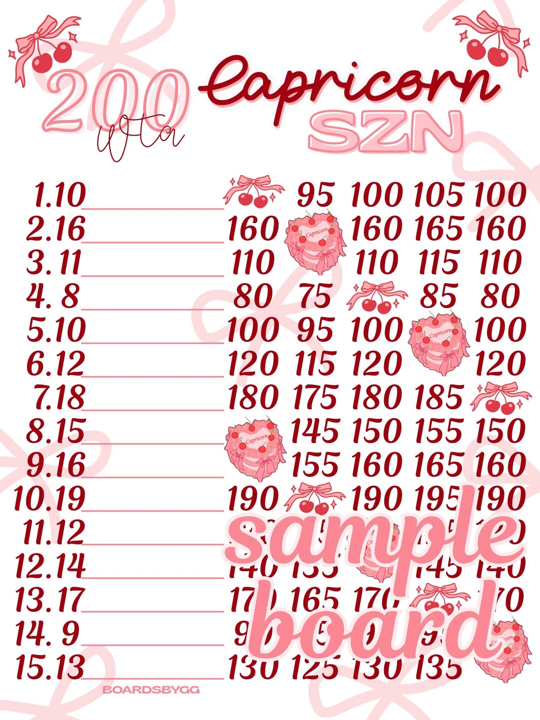 200 WTA | Capricorn SZN Bingo Board | Digital Download - Etsy