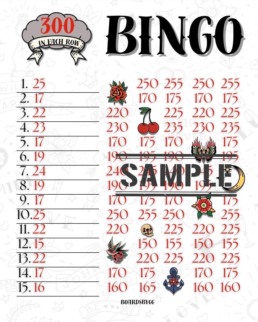 300 WTA Bingo | Tattoo Flash Bingo | BNO Card | Online Bingo Game Card ...