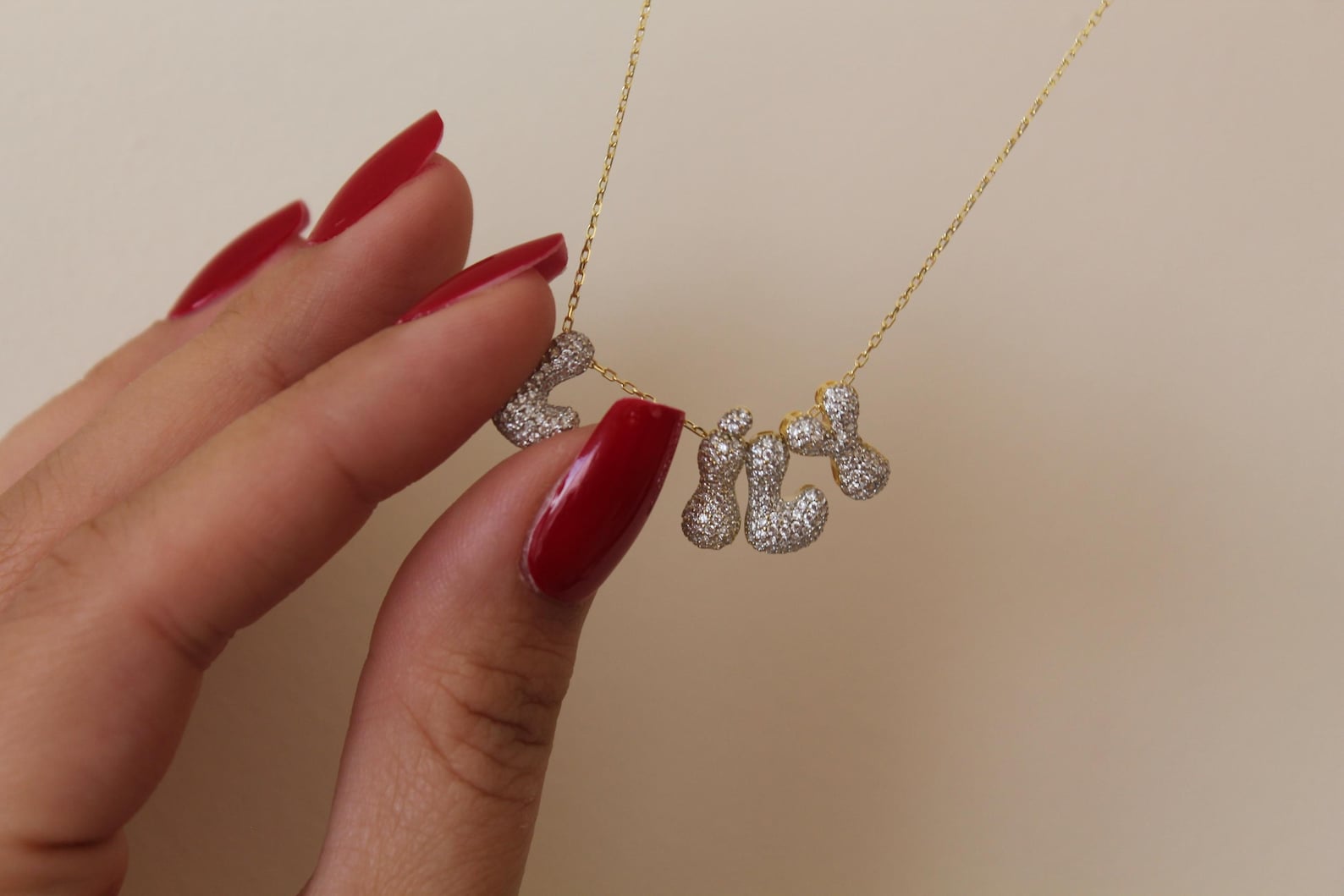 Personalized Bubble Letter Sterling Silver Name Necklace,charm Letters ...