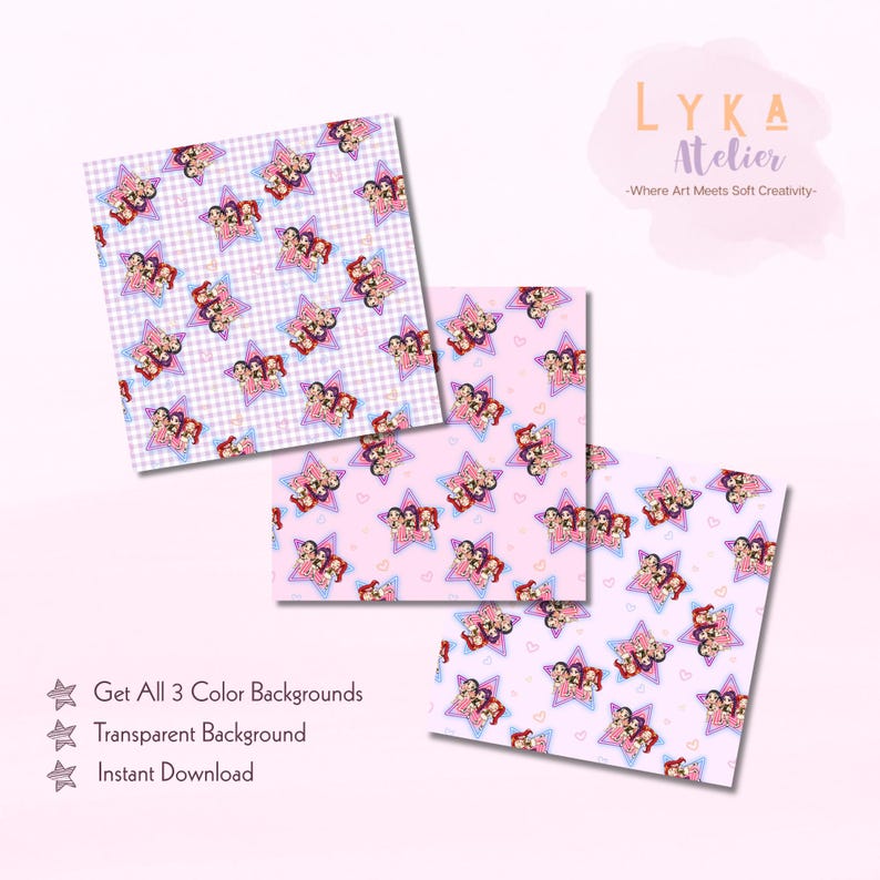 Huntrix Kpop Chibi Girls Seamless Pattern, Pastel Gingham Star ...