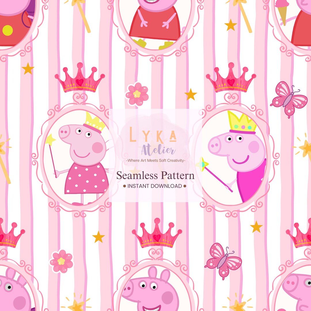 Pig Princess Seamless Pattern, Pink Fairy Pigs, Nursery Wallpaper ...