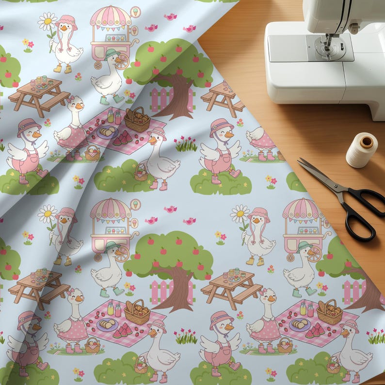 Goose Picnic Seamless Pattern, Farm Animals Cartoon, Kids Fabric Design ...
