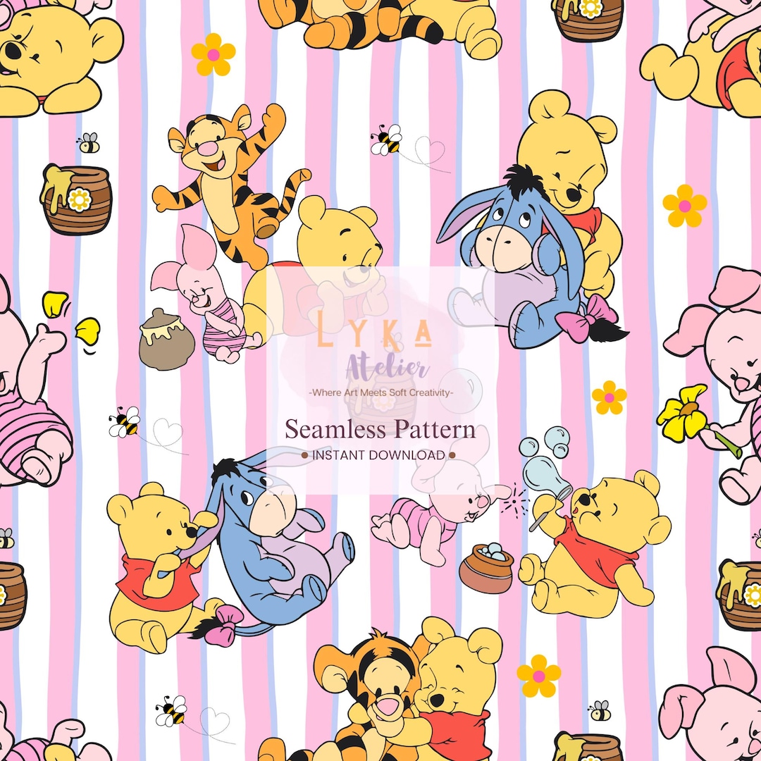 Bear Friends Seamless Pattern, Honey Bear Nursery Fabric Background ...