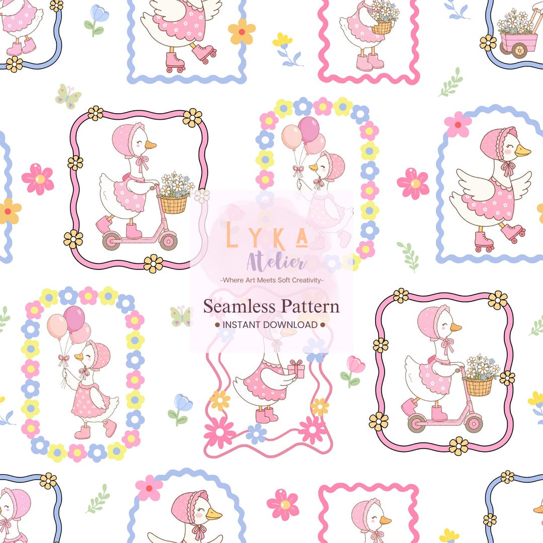 Pink Goose Seamless Pattern, Coquette Spring Nursery Fabric Background ...
