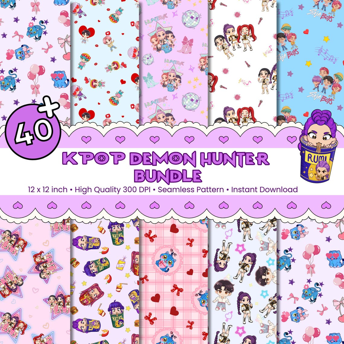 Kpop Demon Hunter Seamless Pattern, Huntrix Sublimation Print, Saja ...