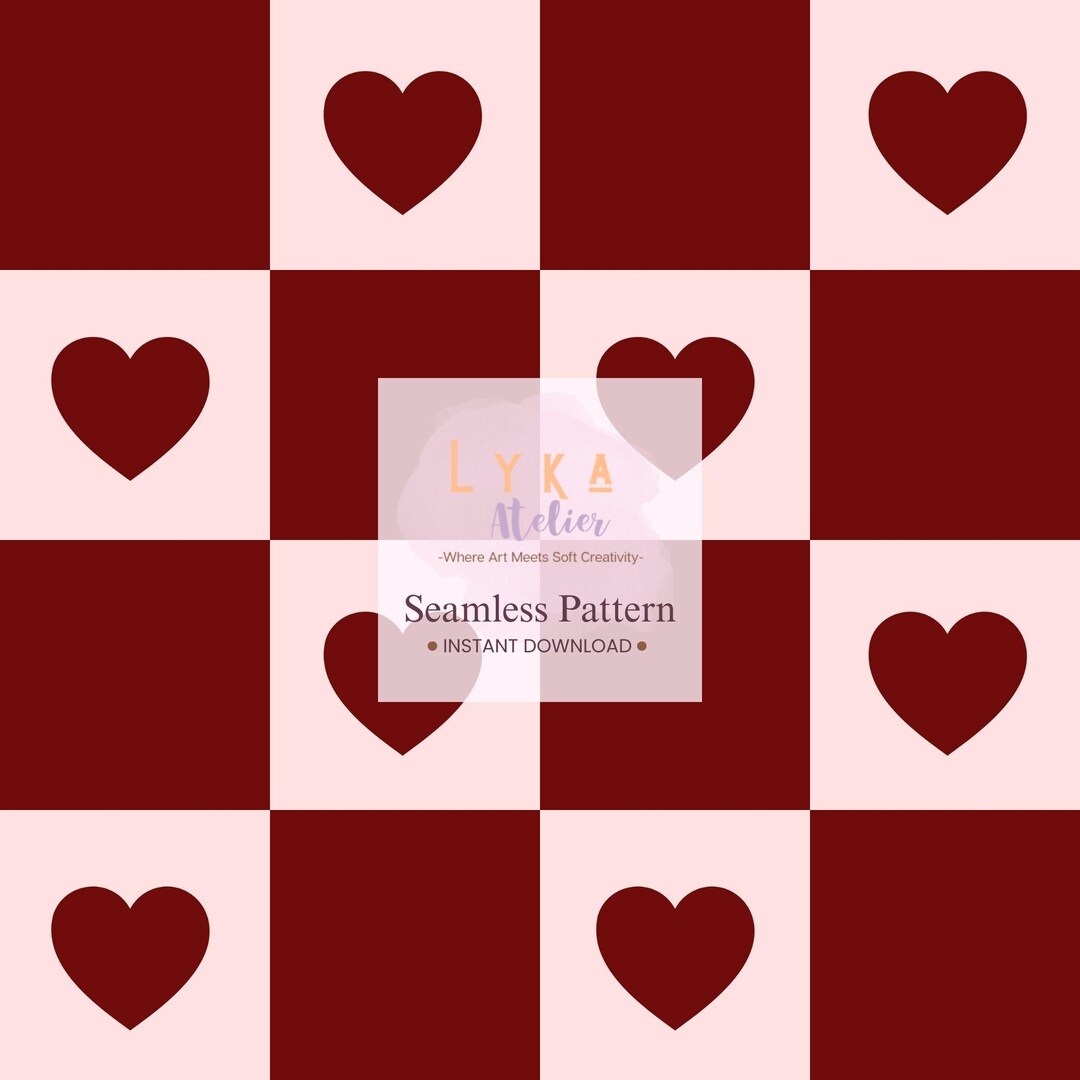 Valentine Heart Checkered Seamless Pattern, Retro Grid Design ...
