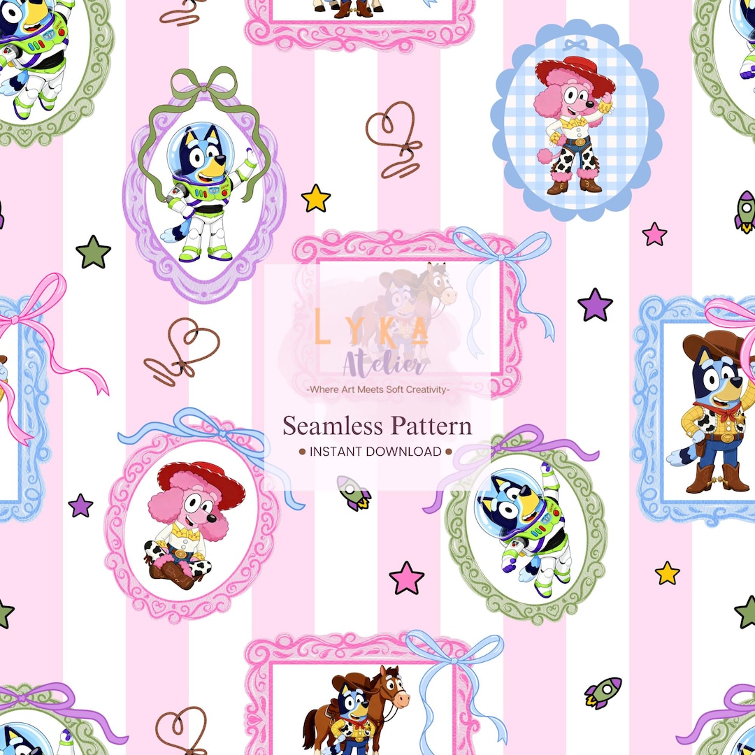 Dog Toy Seamless Pattern, Space Cowboy Cartoon Background, Pink Nursery ...