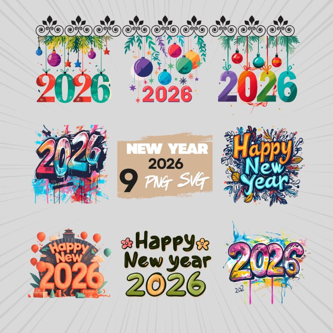 New Year Png Bundle, Happy New Year 2026, New Year Shirt Design Bundle ...