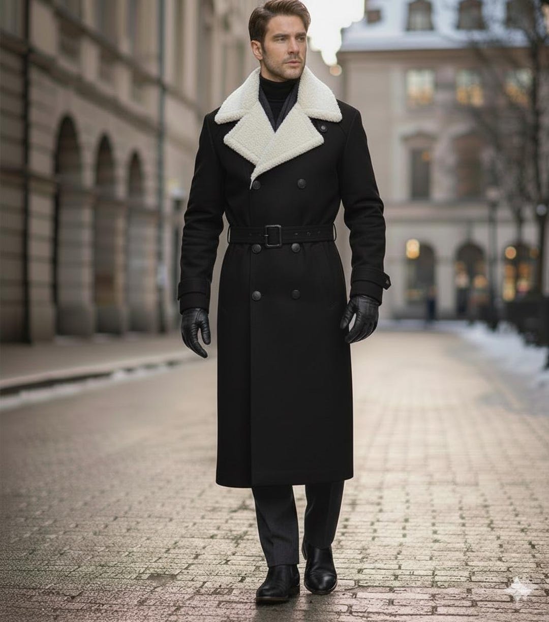 Men's Wool Trench Coat: Royal European Style, Faux Fur Collar - Etsy