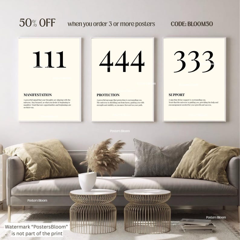 Minimalist 444 Angel Number Poster – Protection, Strength & Stability ...