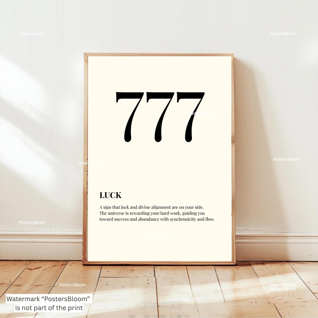 Minimalist 777 Angel Number Poster – Luck, Divine Alignment & Success ...