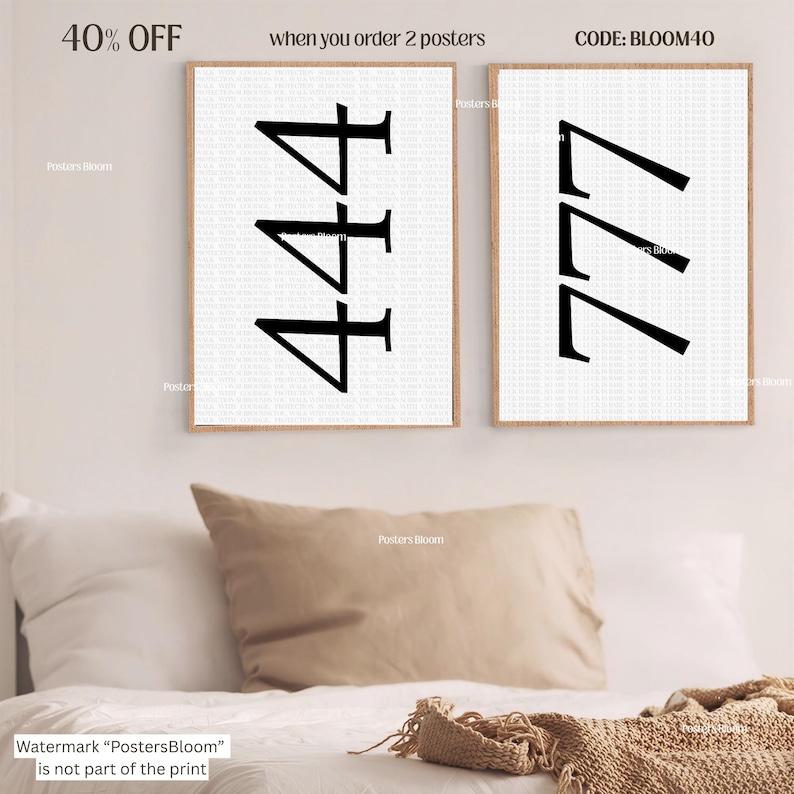 444 Angel Number Poster, Minimalistic Spiritual Wall Art, Numerology ...