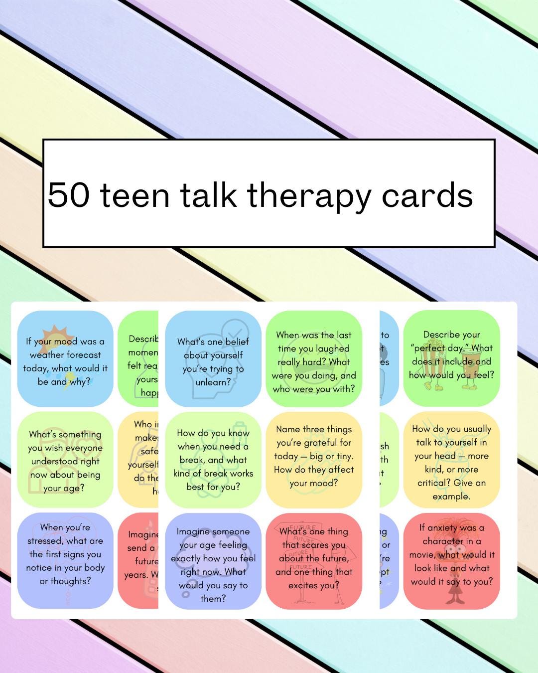 Teen Therapy Cards | 50 Mental Health Conversation Starters (PDF ...