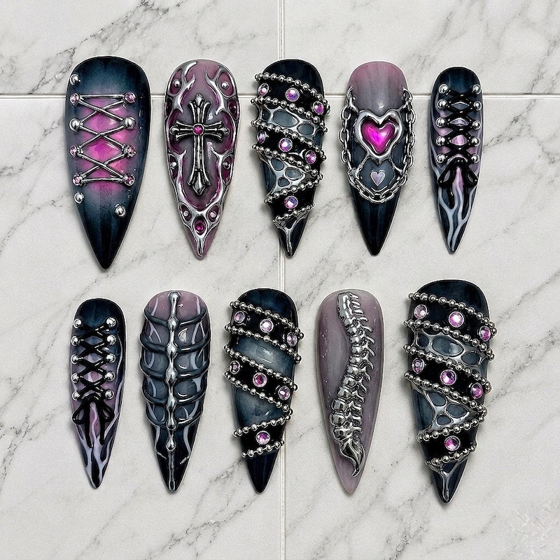 Purple Goth Nails - Etsy