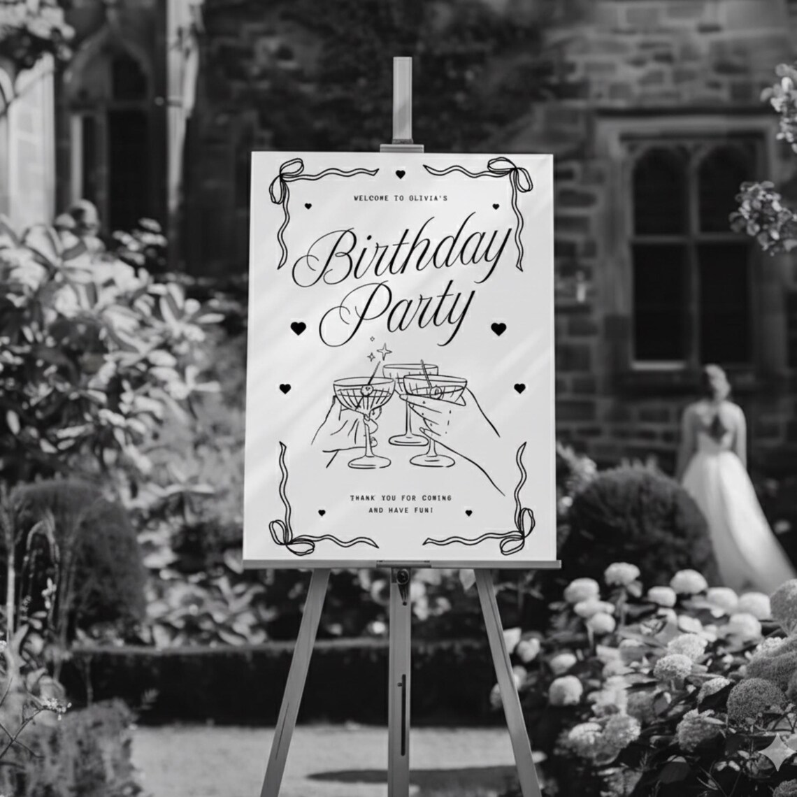Birthday Party Welcome Sign | Elegant Birth Year Decor | Editable Canva ...
